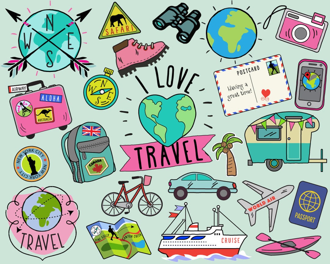 Travel Clipart, Summer Clipart, Bullet Journal Stickers, Travel Clip ...