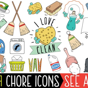 Chore Clipart, JUMBO Bundle, Cleaning Clipart, Printable Chore Stickers ...