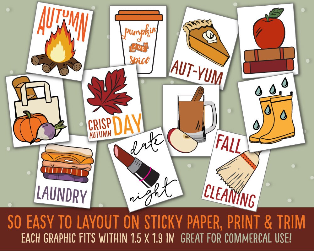 Autumn Clipart, Fall Sticker Clipart, Fall Planner Stickers, Autumn ...