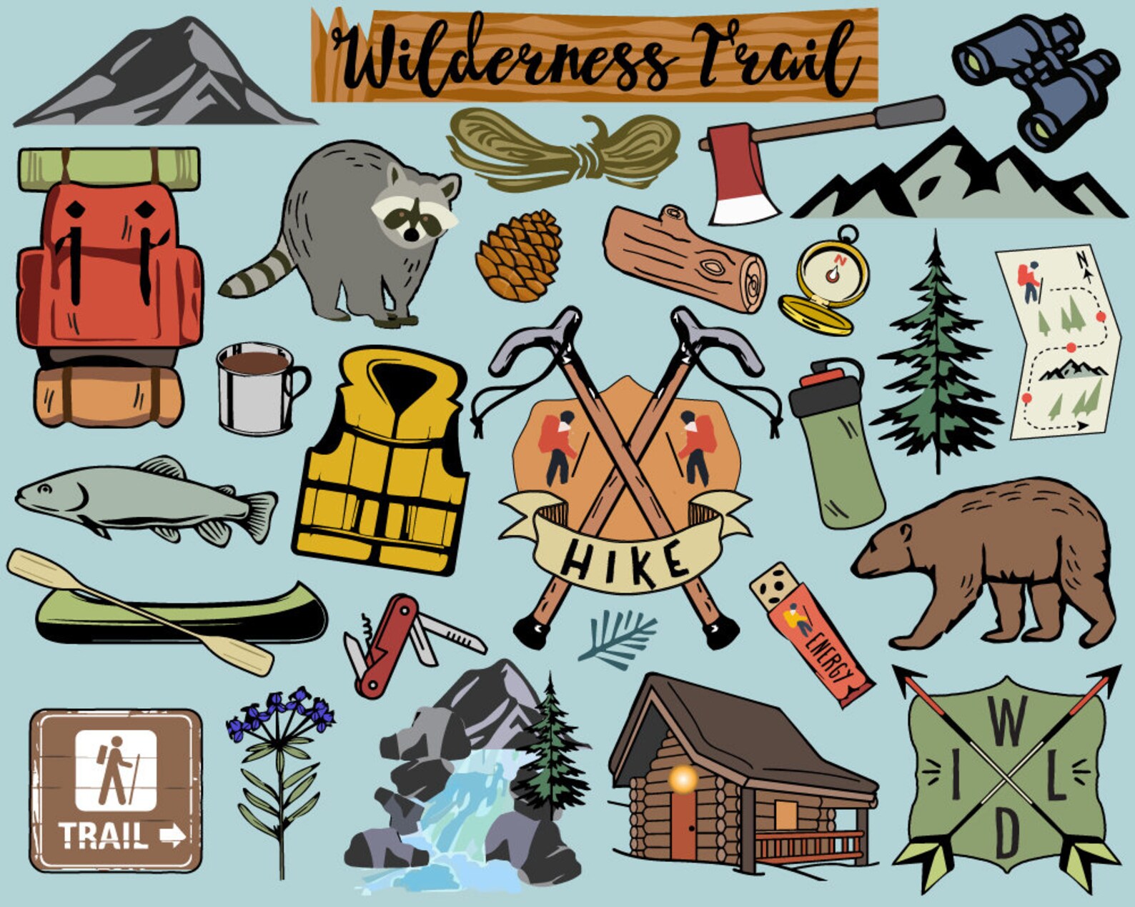 Hiking Clipart, Camping Clipart, Hiking Clip Art, Bullet Journal ...