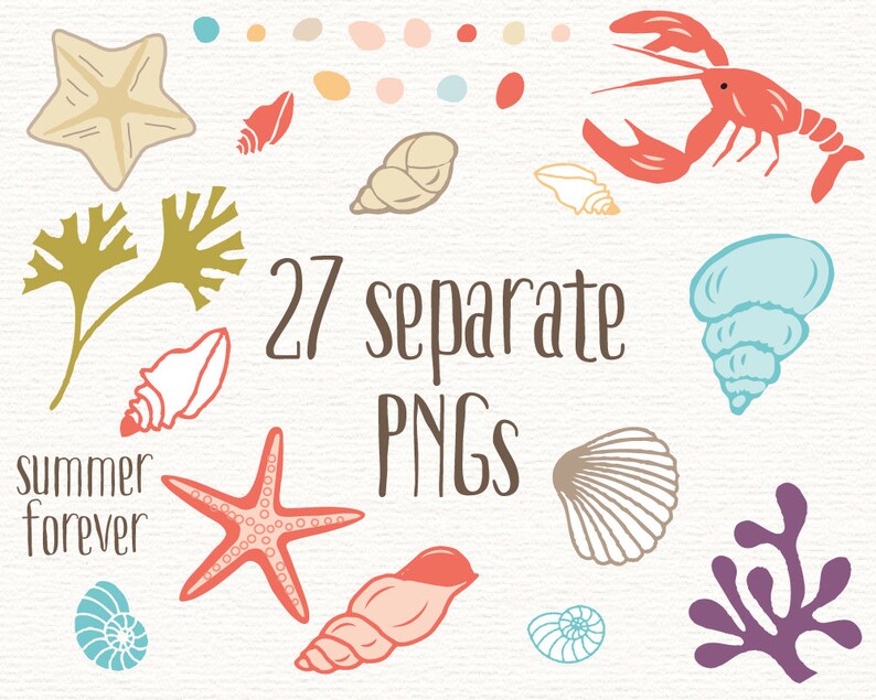 Sea Life Clipart, Vector, Ocean Clipart, Hand Drawn Wreath, Shell ...