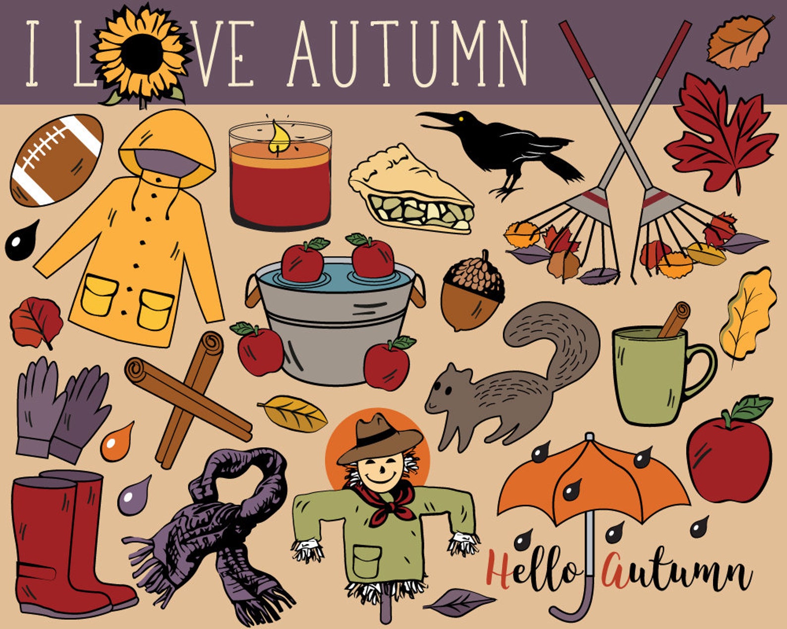Autumn Clipart, Fall Clipart, Fall Sticker Clipart, Printable Fall ...