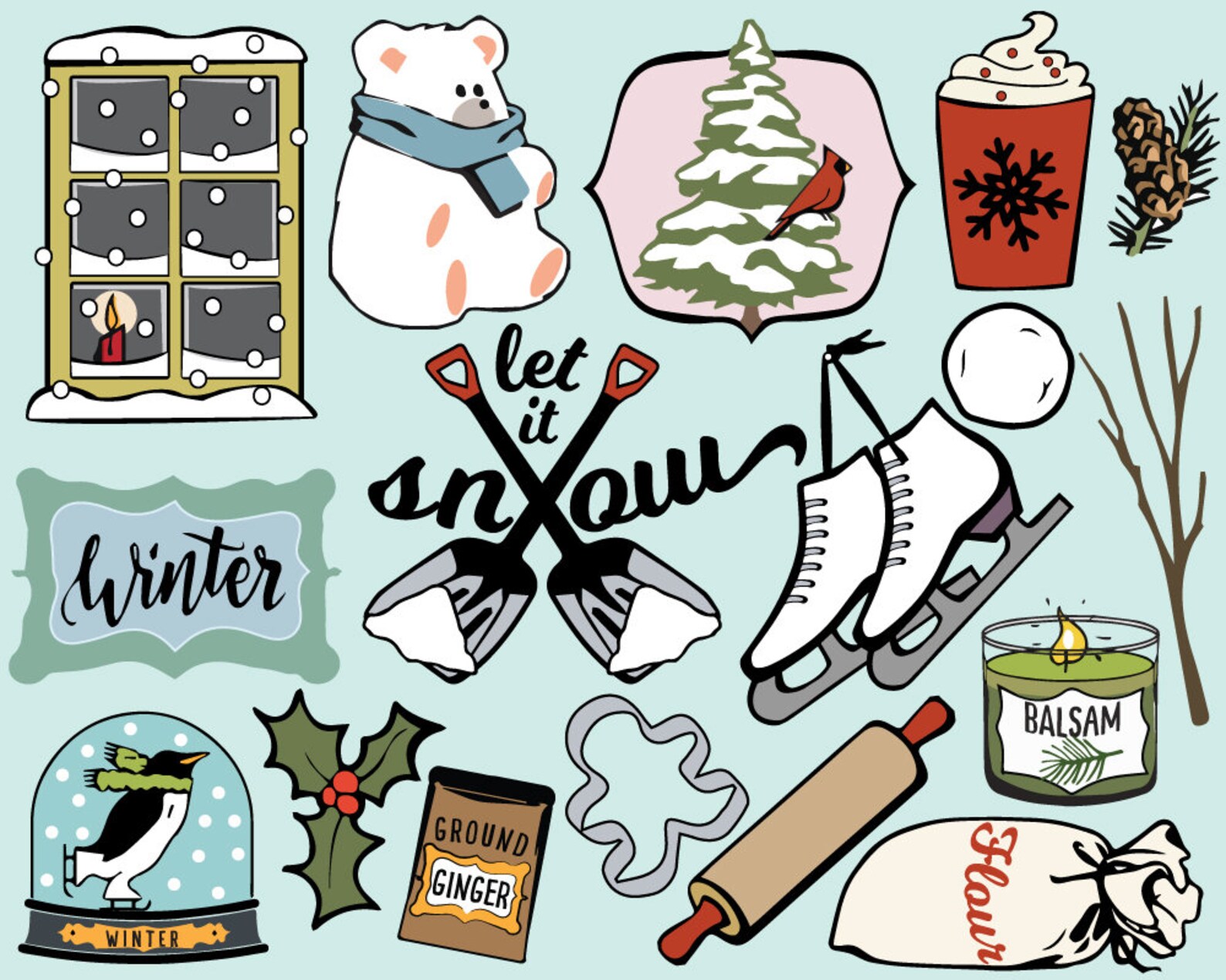 Winter Clipart, Winter Scrapbook, Holiday Clipart, Winter Sticker ...