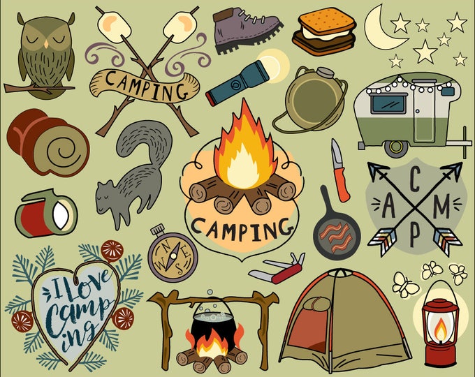 Camping Clip Art Set, Hiking, Outdoors (png, Svg, Eps, Pdf) - Etsy Canada