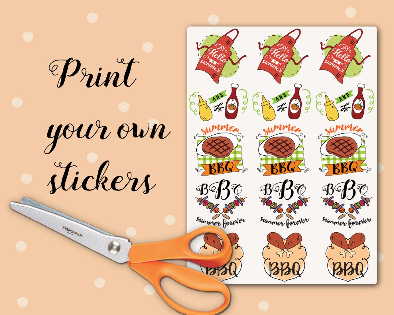 Summer BBQ Clipart, Vector, Barbecue Clipart, Summer Doodle, Picnic ...
