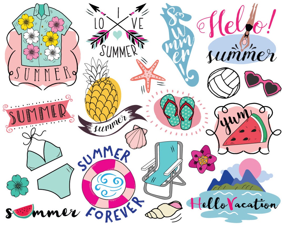Vacation Summer Clipart, Vector, Summer Clip Art, Beach Clipart, Summer ...