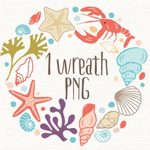 Sea Life Clipart, Vector, Ocean Clipart, Hand Drawn Wreath, Shell ...