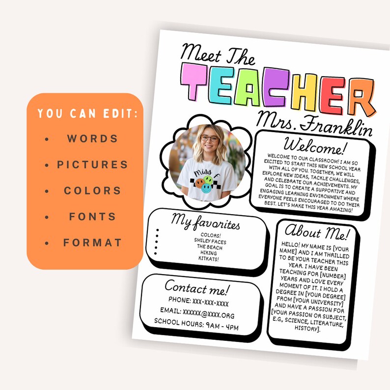 Colorful Meet the Teacher, Teacher All About Me, Start of the Year ...