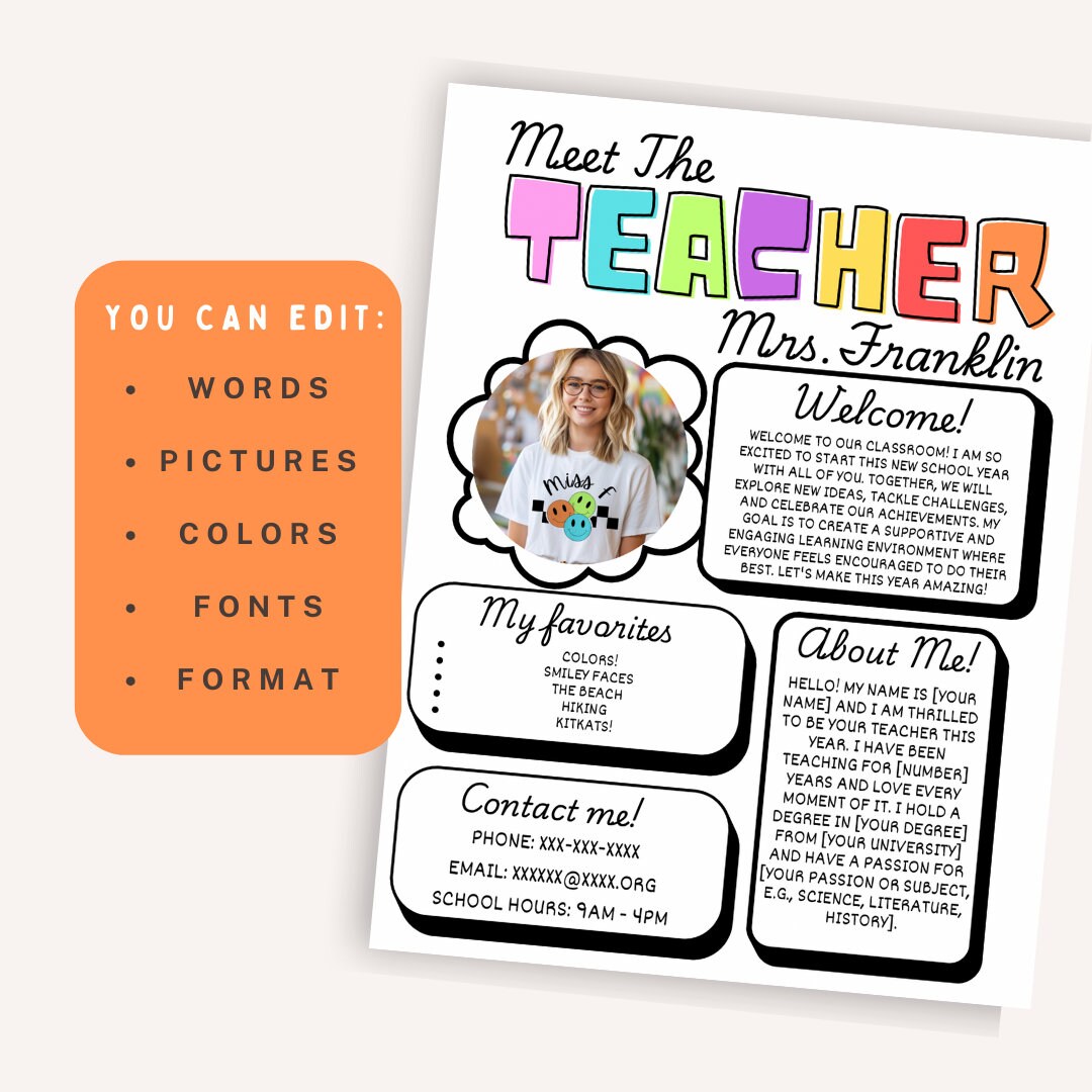 Colorful Meet the Teacher, Teacher All About Me, Start of the Year ...