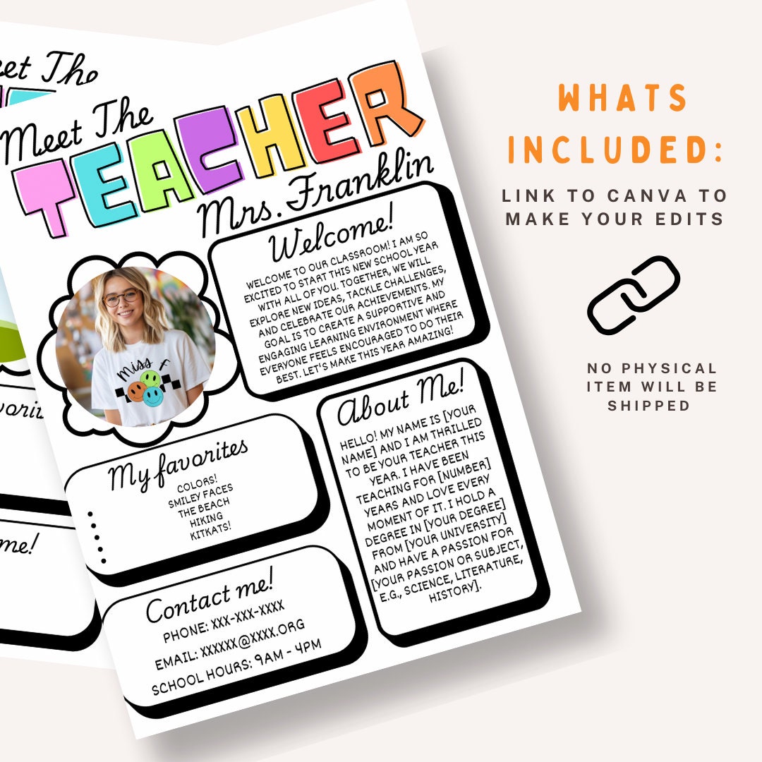 Colorful Meet the Teacher, Teacher All About Me, Start of the Year ...