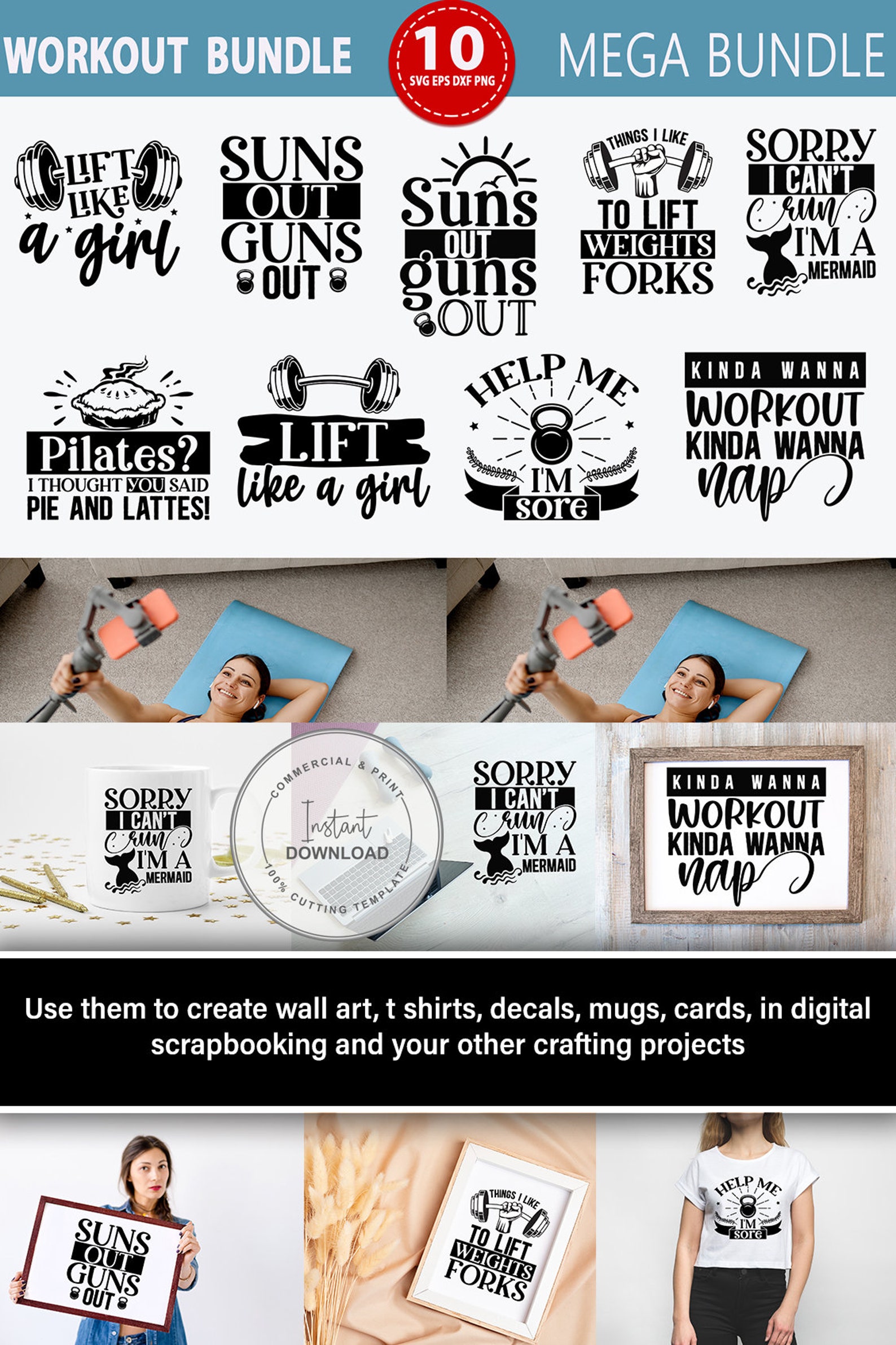 Workout svg Bundle Fitness svg Gym svg Workout Motivation | Etsy