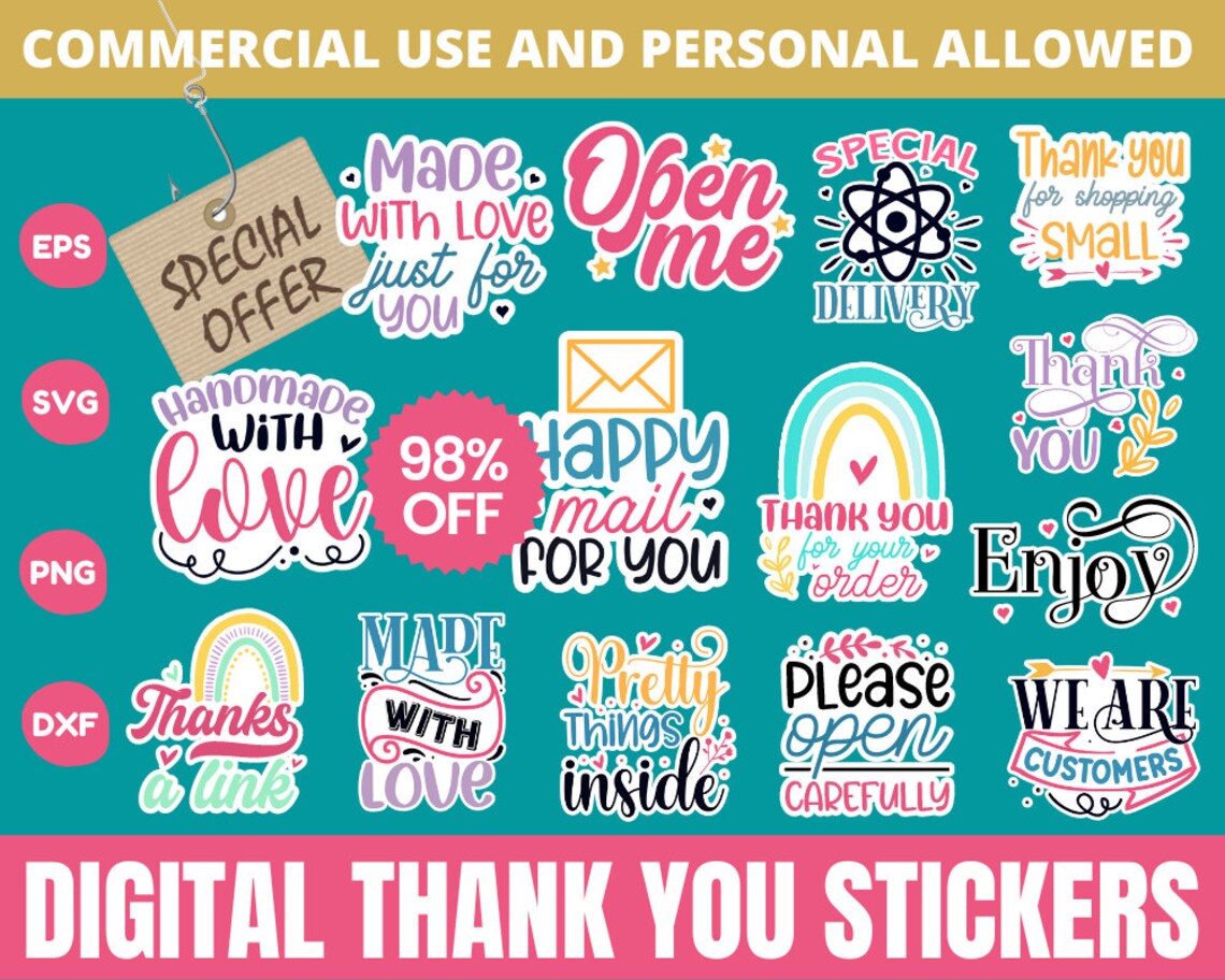 Digital Thank You Stickers SVG Bundle Thank You Printable - Etsy