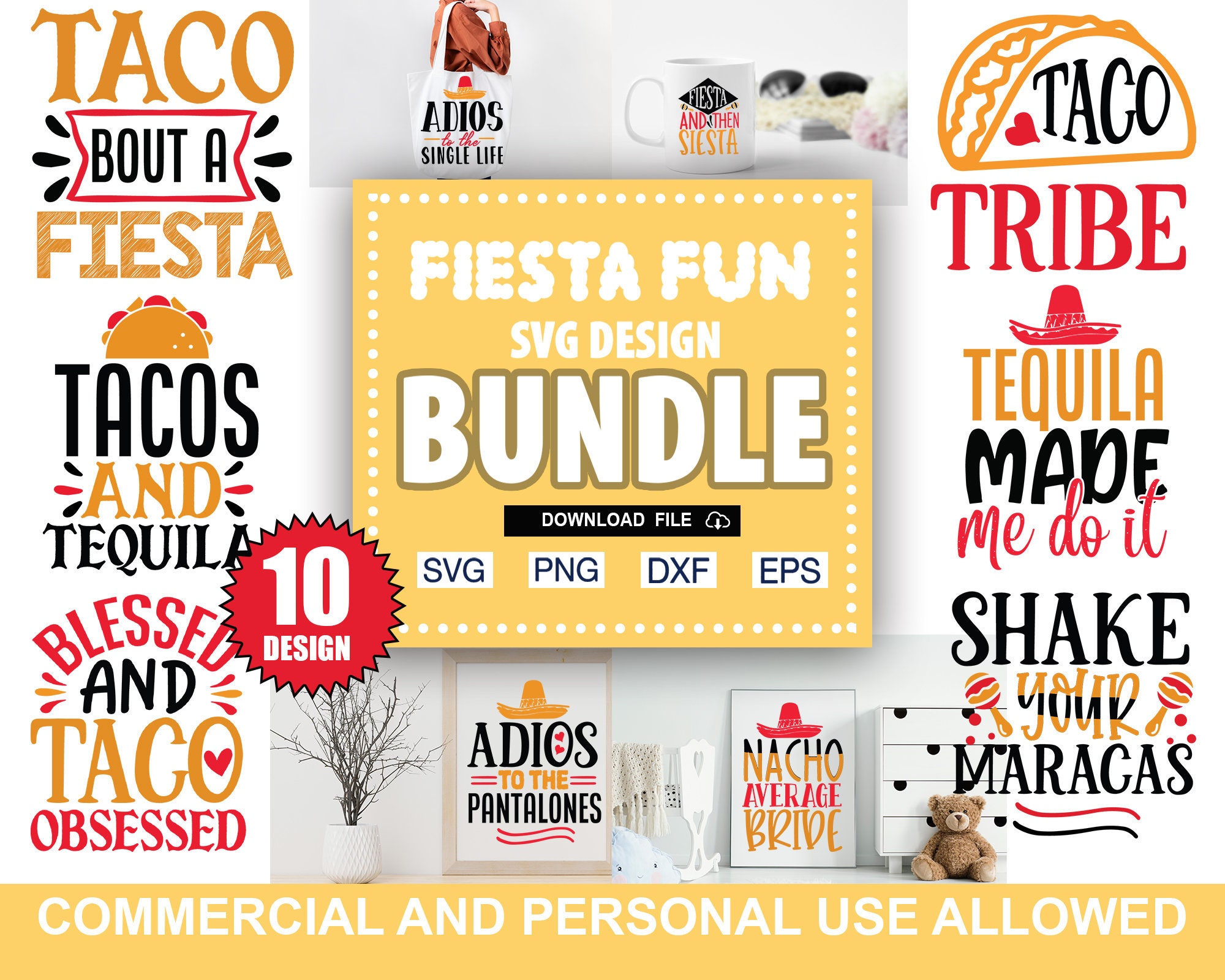 Fiesta Fun SVG Bundle Taco Tuesday Taco Tshirt Designs - Etsy