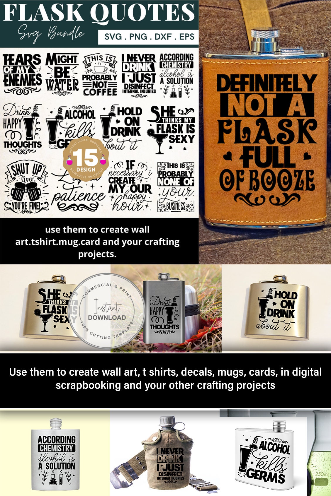 Flask Svg Bundle Flask Quotes Bundle Funny Drinking Quote | Etsy Canada