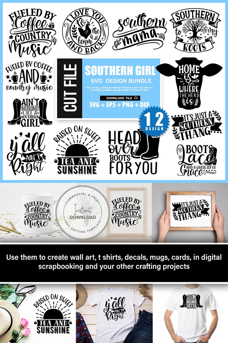 Southern Girl SVG Bundle Southern Farm Girl Girl Quote Svg | Etsy