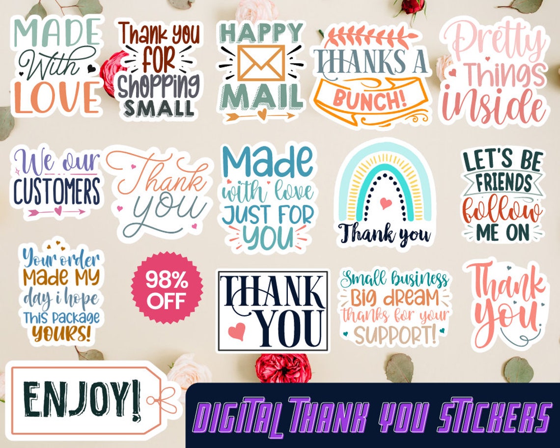 Digital Thank You Stickers SVG Bundle Thank You Printable - Etsy