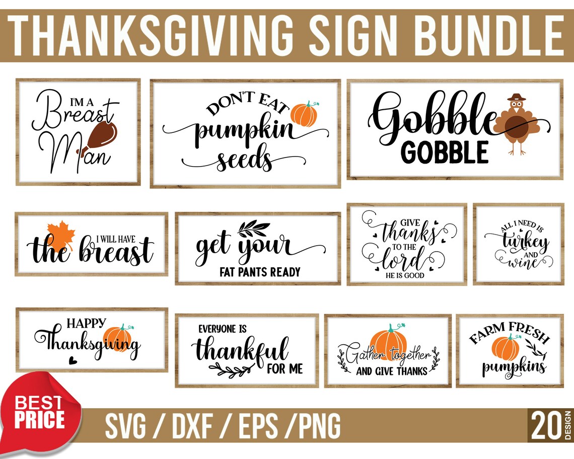 Thanksgiving Sign SVG Bundle Thanksgiving Svg Thankful Svg - Etsy