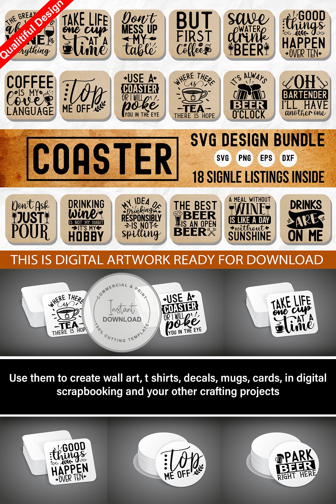 Coasters SVG Bundle Drink Coasters Svg Wine Coasters Svg - Etsy UK