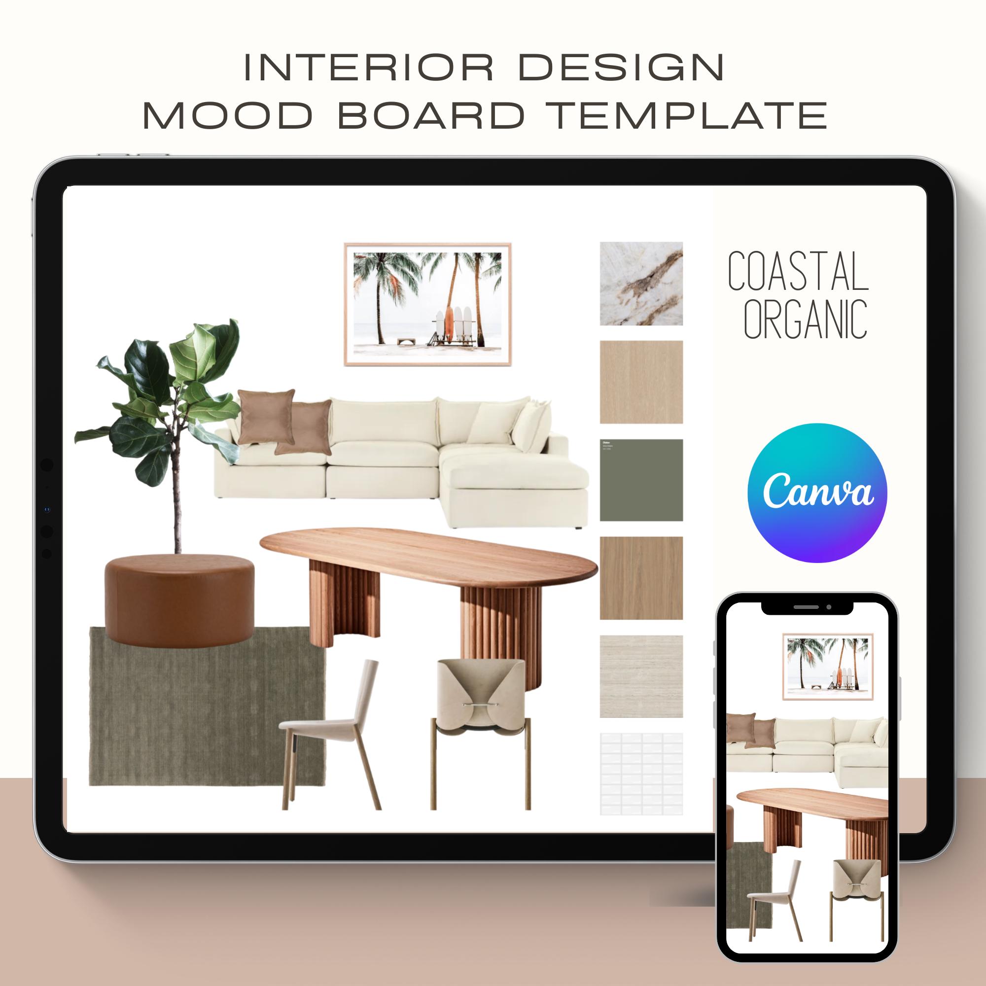 INTERIOR DESIGN MOODBOARD | Canva Template Mood Board | Coastal Organic ...