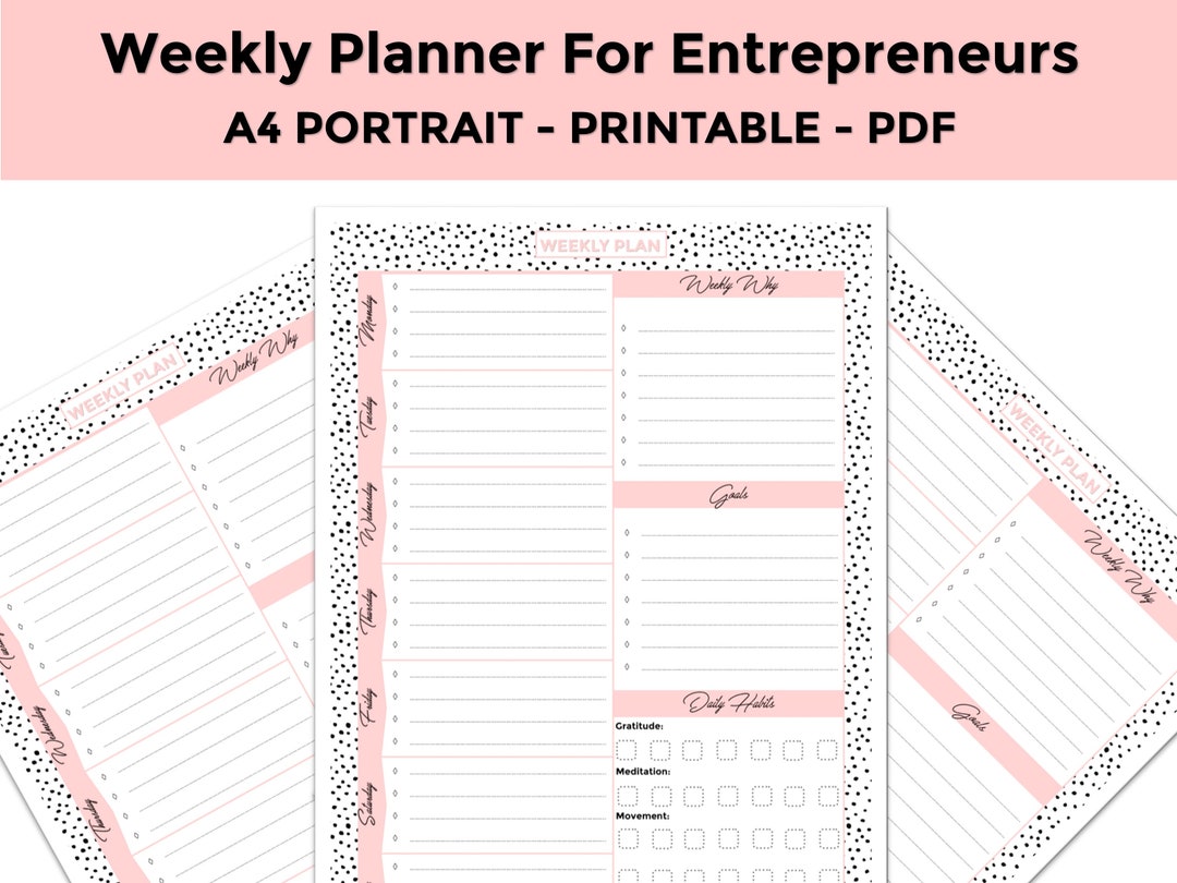 Weekly Planner Printable, Entrepreneur Weekly Planner, Weekly Planner ...