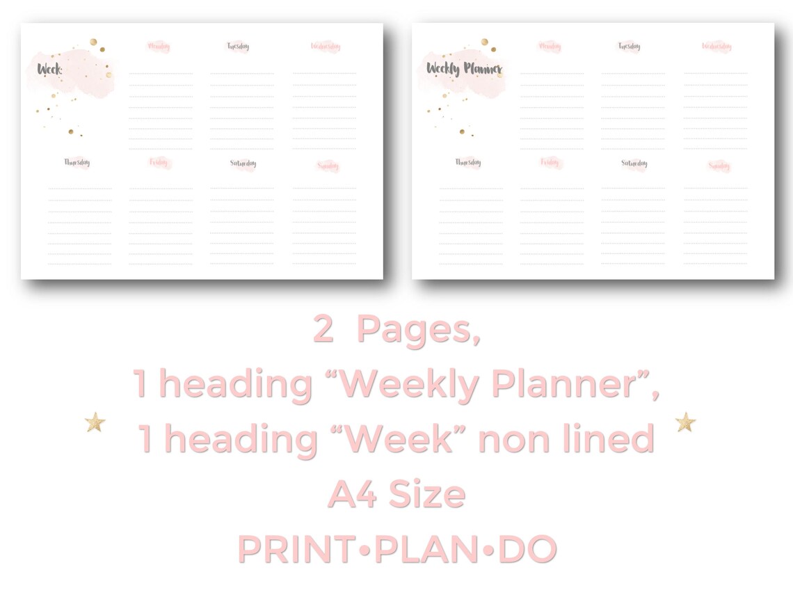 Weekly Planner Printable Blush Pink & Gold Printable Planner | Etsy
