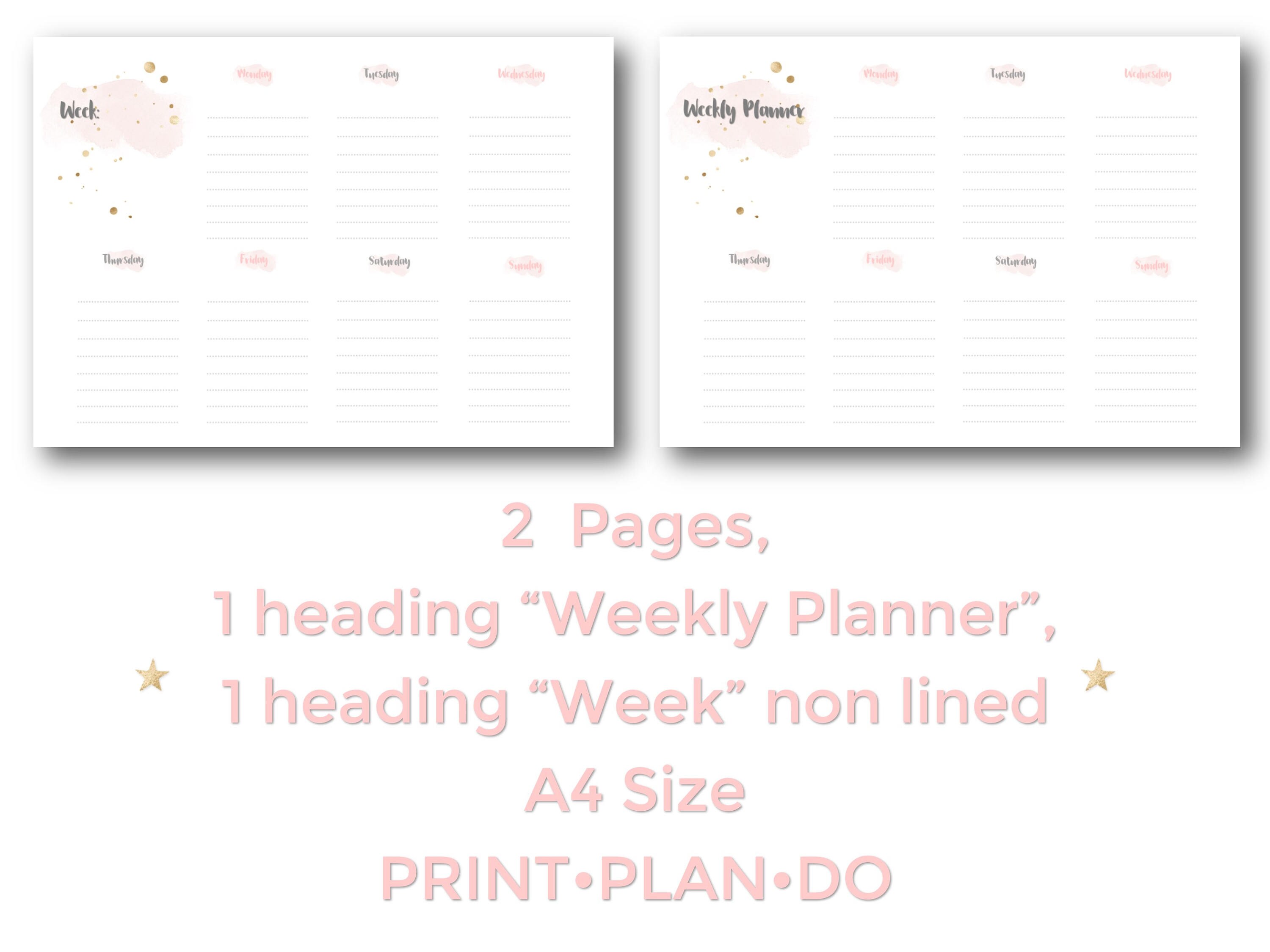 Weekly Planner Printable Blush Pink & Gold, Printable Planner, Weekly ...