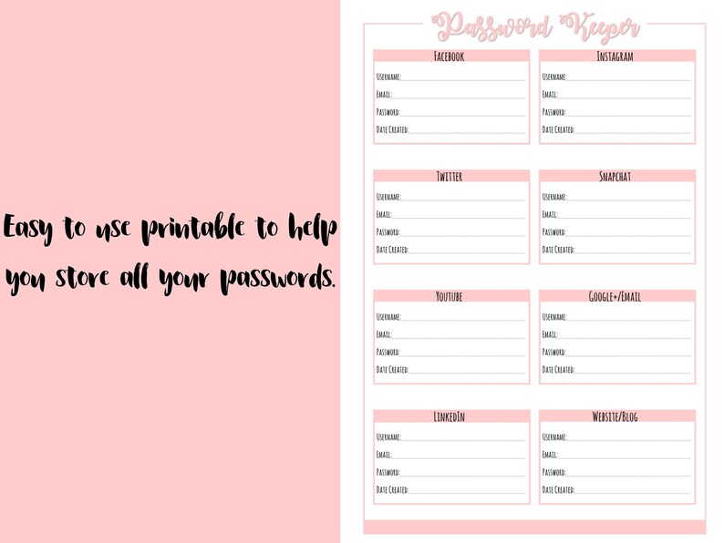 Password Keeper, Password Tracker, Social Media Planner, Printable PDF ...