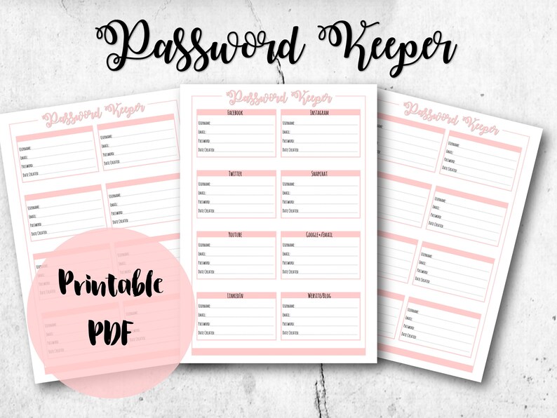 Password Keeper, Password Tracker, Social Media Planner, Printable PDF ...