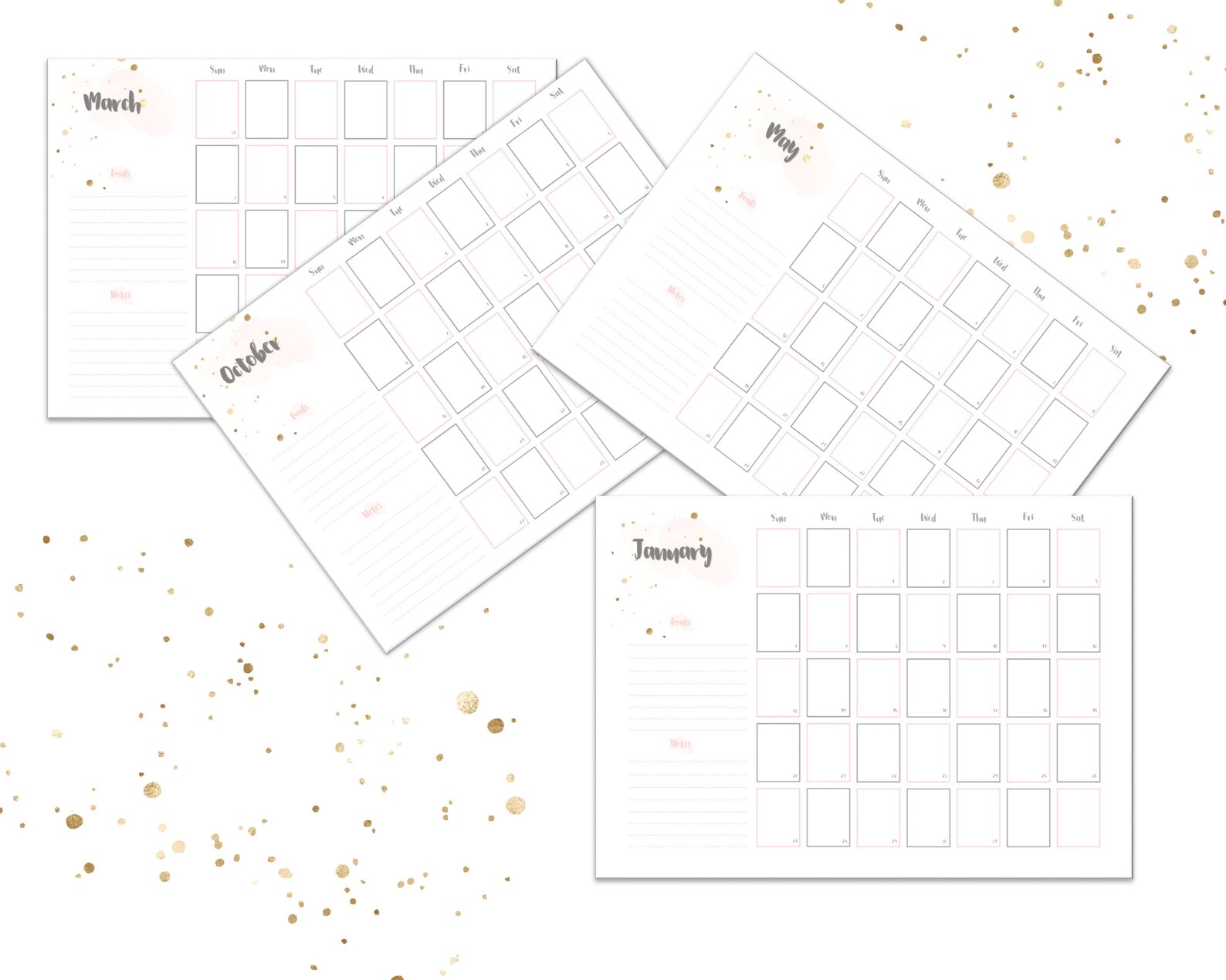 Monthly Printable Planner 2019, Goals, Notes, 2019 Planner Calendar, 12 ...