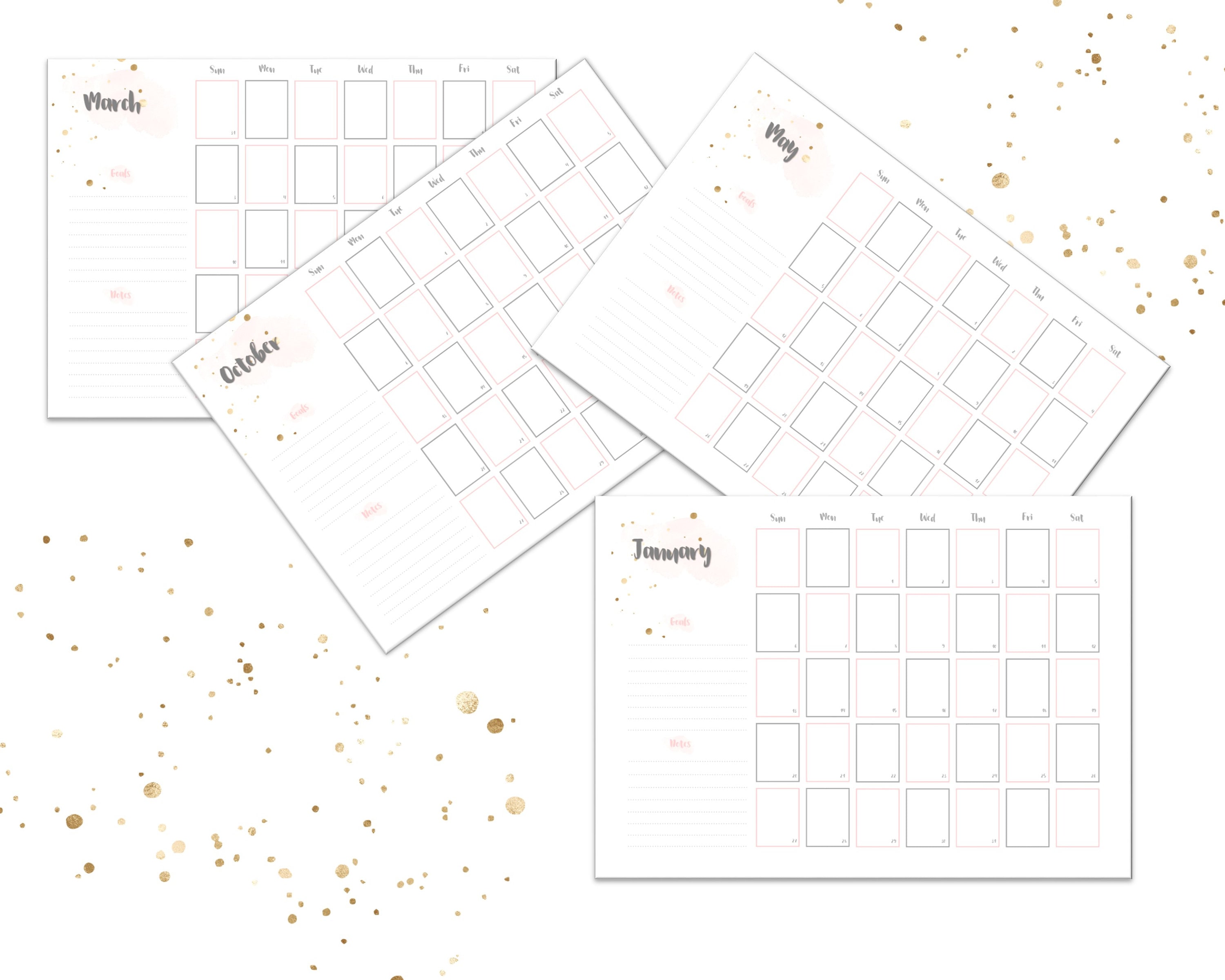 Monthly Printable Planner 2019, Goals, Notes, 2019 Planner Calendar, 12 ...