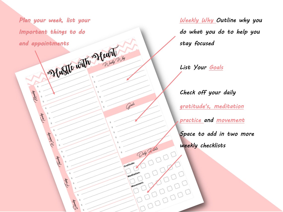 Weekly Planner Printable, Entrepreneur Weekly Planner, Printable Hustle ...