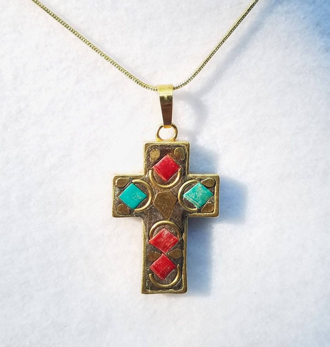 Southwestern Cross Blue Green Bronze Cross Antiqued Cross - Etsy