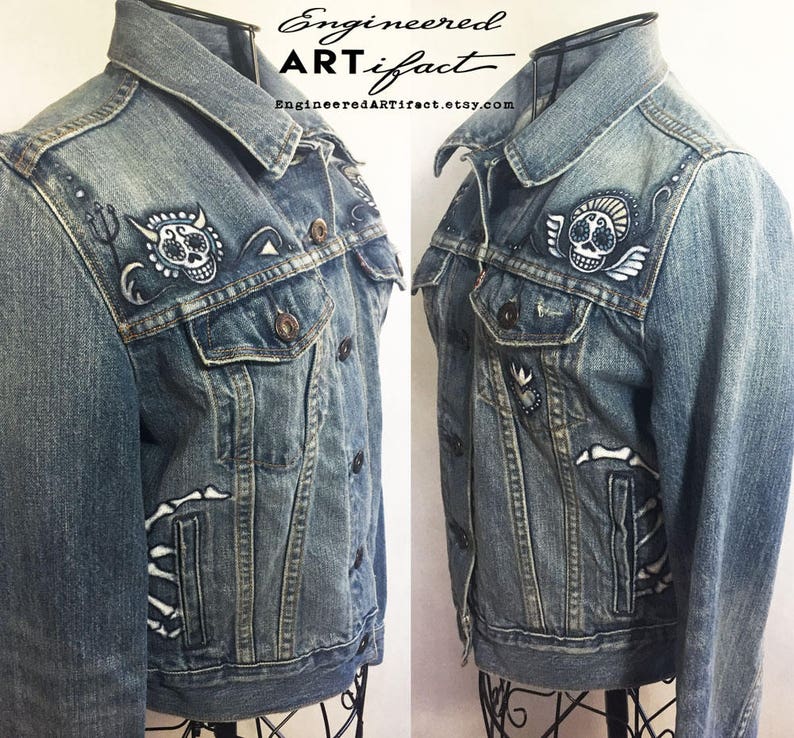 Dia De Los Muertes Hand-painted Denim Jacket - Levi's Denim - US Women ...