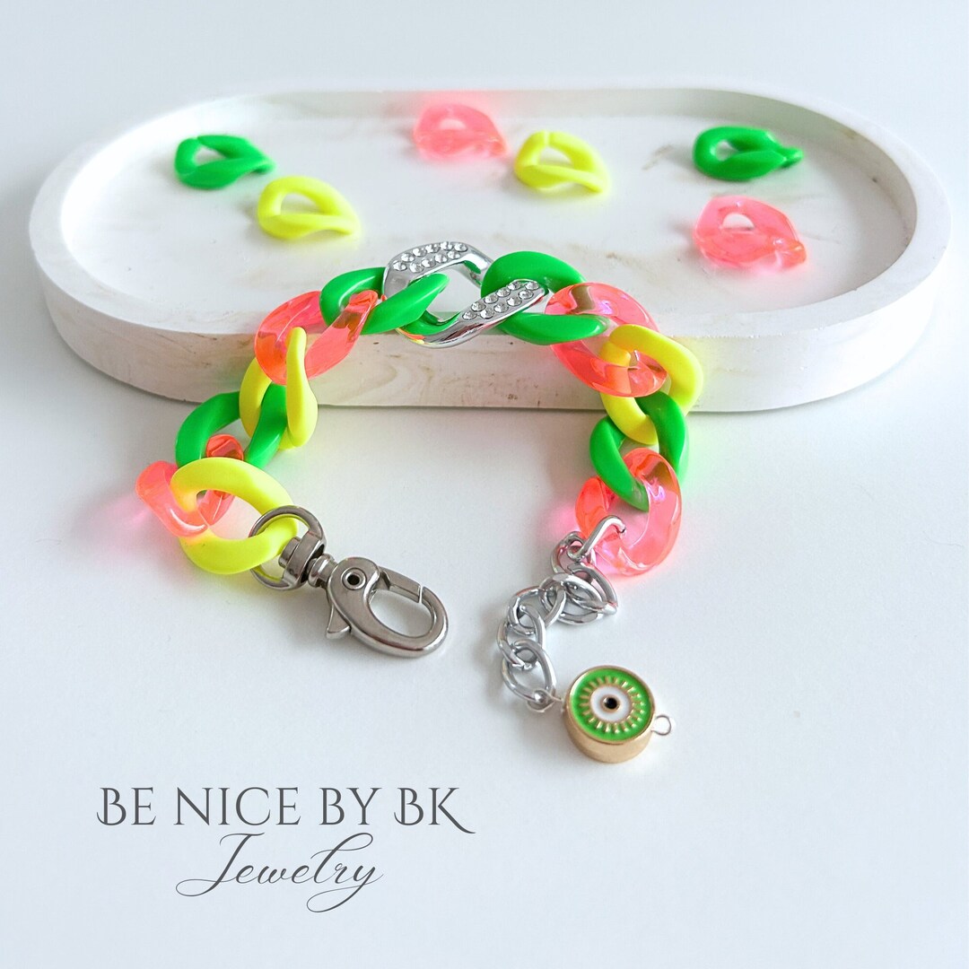 Acrylic Bracelet Y2K Style in Neon Colors Festival Bracelet Link ...
