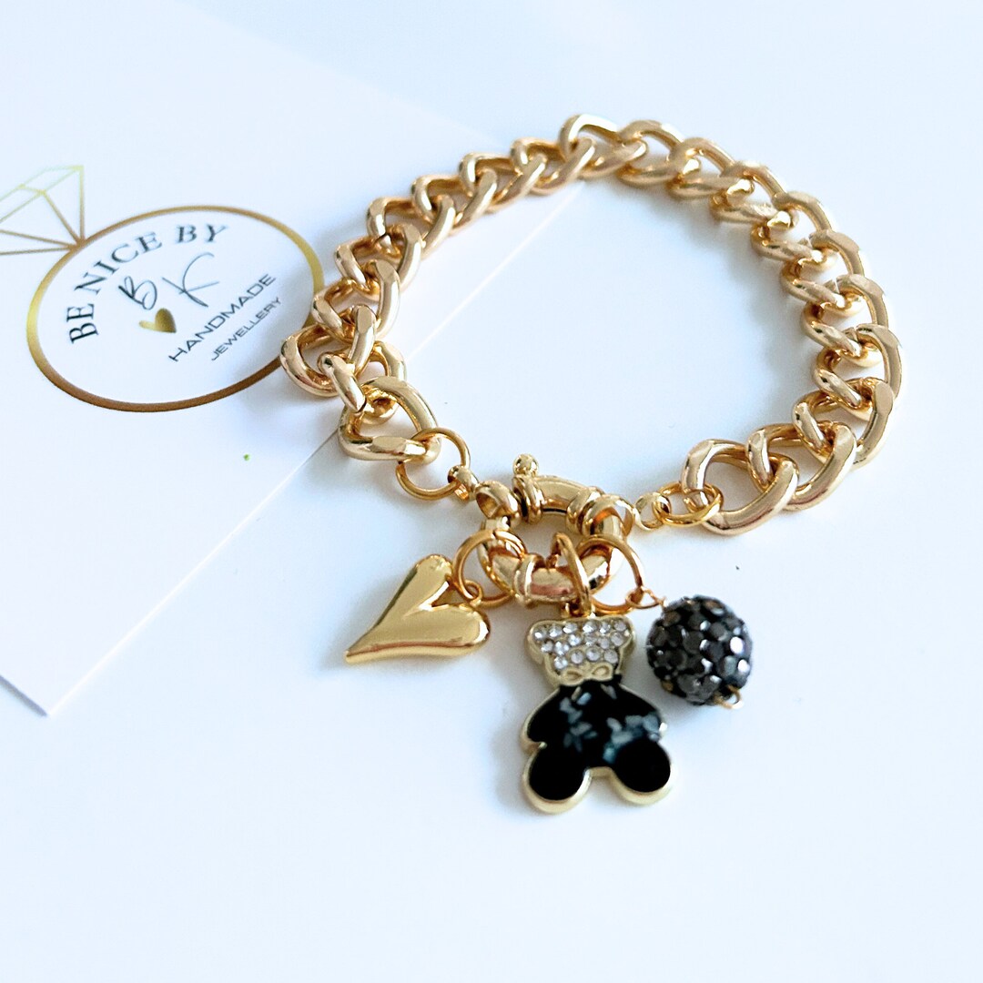 Teddy Bracelet 18k Gold Plated Charm Bracelet Statement Bracelet ...