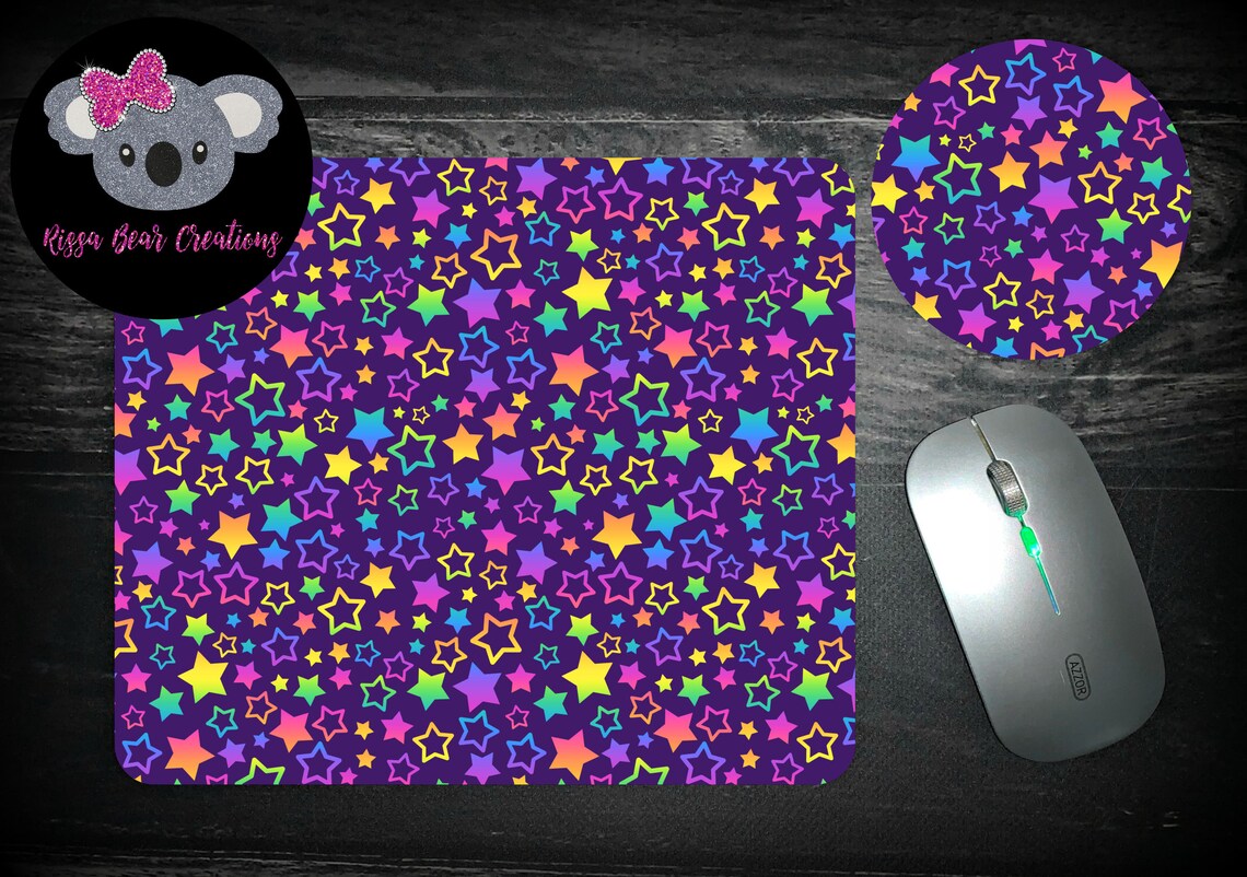 Nostalgic 90s Rainbow stars mouse pad and coaster set Lisa | Etsy