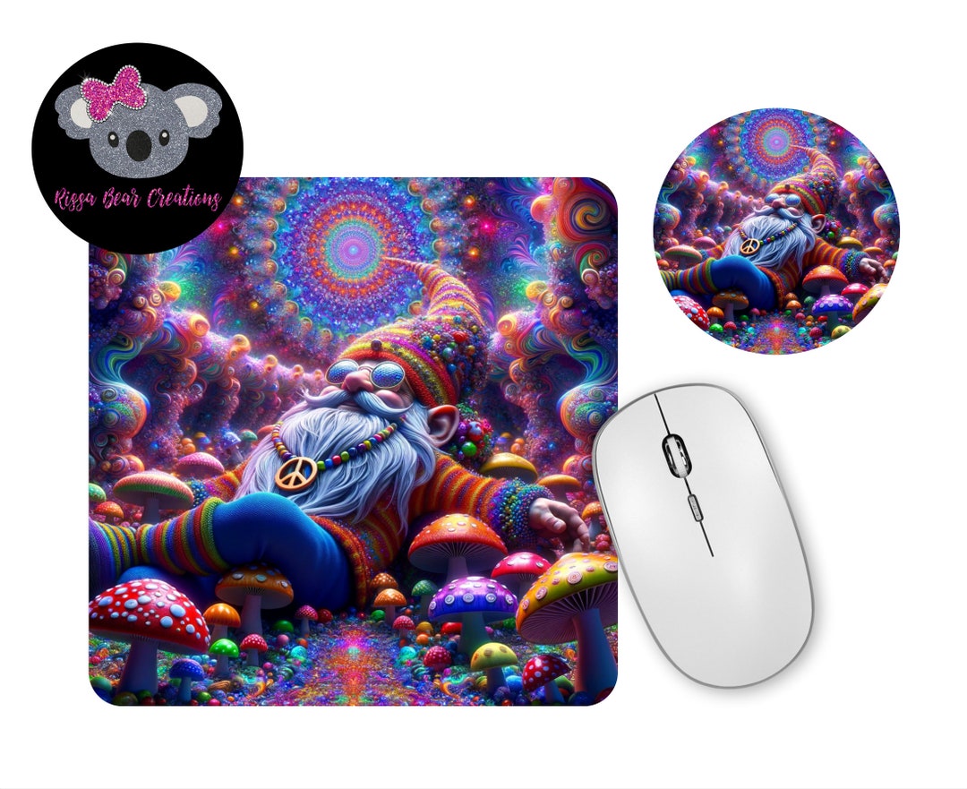Trippy Gnome Psychedelic Mouse Pad and Coaster Set | Psychedelic Mouse ...
