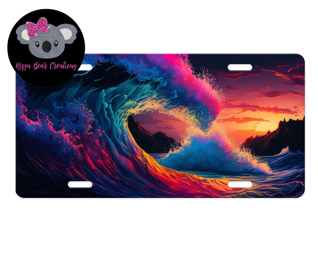 Neon Wave License Plate Car Tag Beach Car Tag Ocean License Plate - Etsy