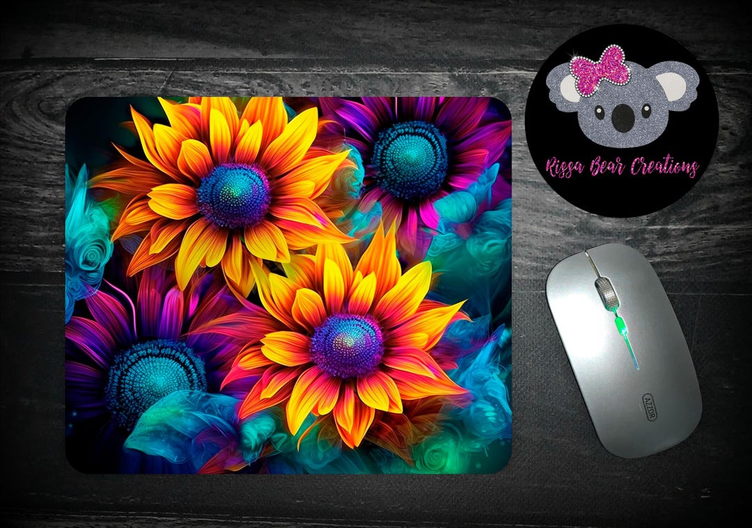 Neon Flowers Mouse Pad | Realistic Rainbow Flower Mouse Pad | Flower ...
