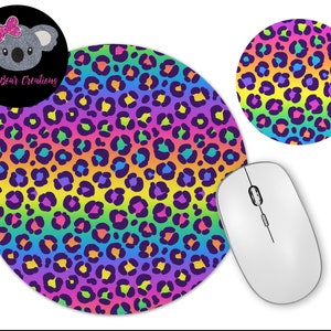 Nostalgic 90s Rainbow Animal Print Mouse Pad and Coaster Set | Lisa ...