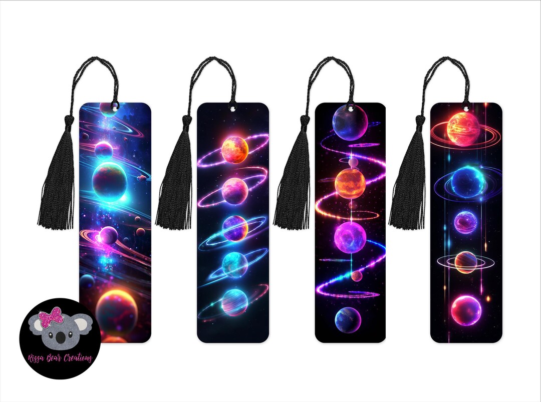 Glowing Neon Planets Bookmark Set | Neon Planets Bookmark Set | Galaxy ...