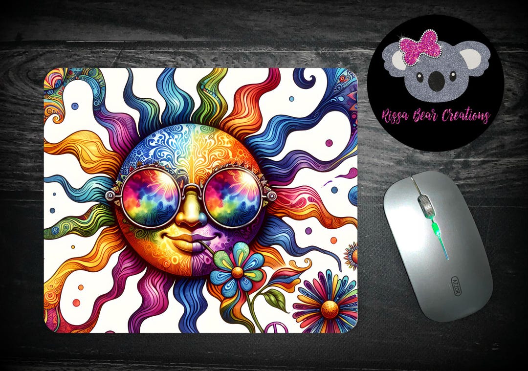 Rainbow Hippie Sun Mouse Pad | Celestial Sun Mouse Pad | Hippie Sun ...