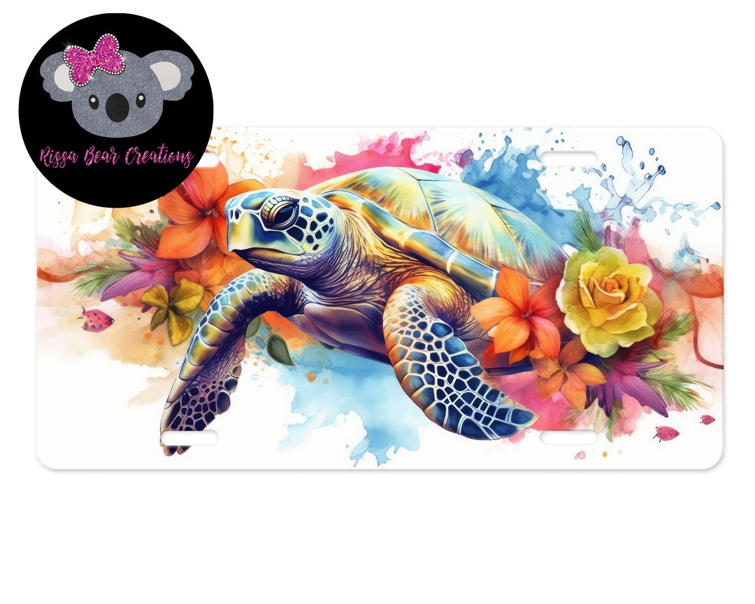 Floral Sea Turtle License Plate Car Tag | Sea Turtle Car Tag | Sea ...