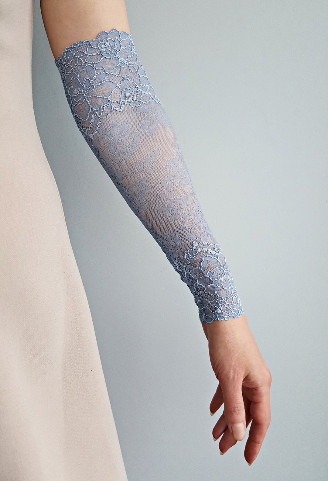 Light Blue Arm Tattoo Cover Up, One Pair Nude, Extra Long Lace Cuff ...