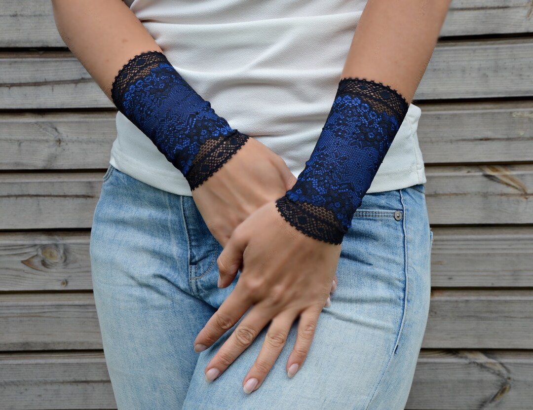 Stretch Bracelet, One Pair, Blue Lace Wrist Cuff, Wrist Tattoo Cover Up ...
