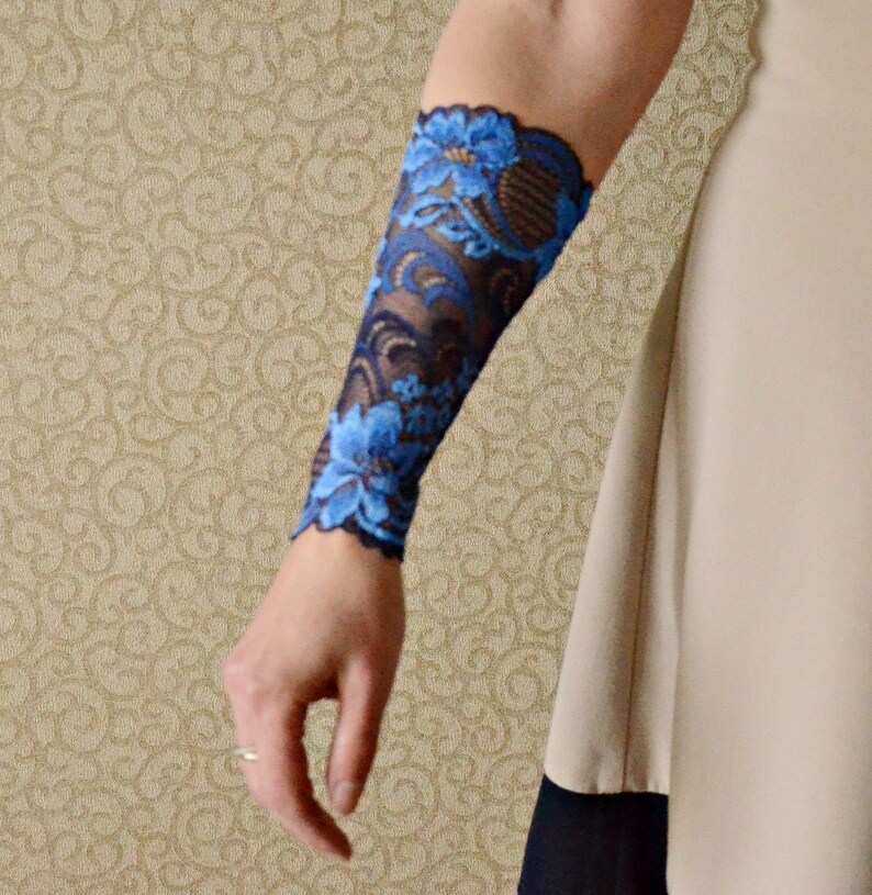 Blue Long Cuff Bracelet Pair, Arm Tattoo Covers, Forearm Cover, Lace ...