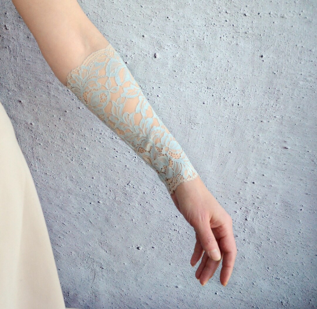 Light Blue Long Cuff Bracelet, Arm Tattoo Covers, Forearm Cover, Lace ...