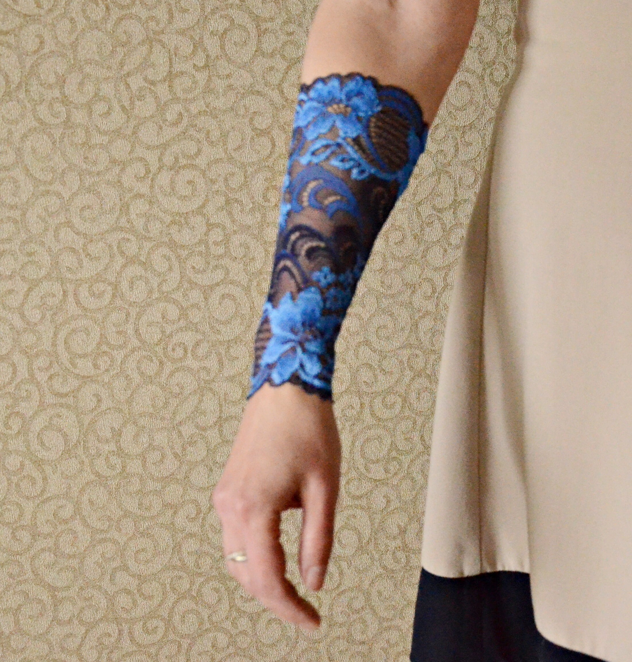 Blue Long Cuff Bracelet Pair, Arm Tattoo Covers, Forearm Cover, Lace ...