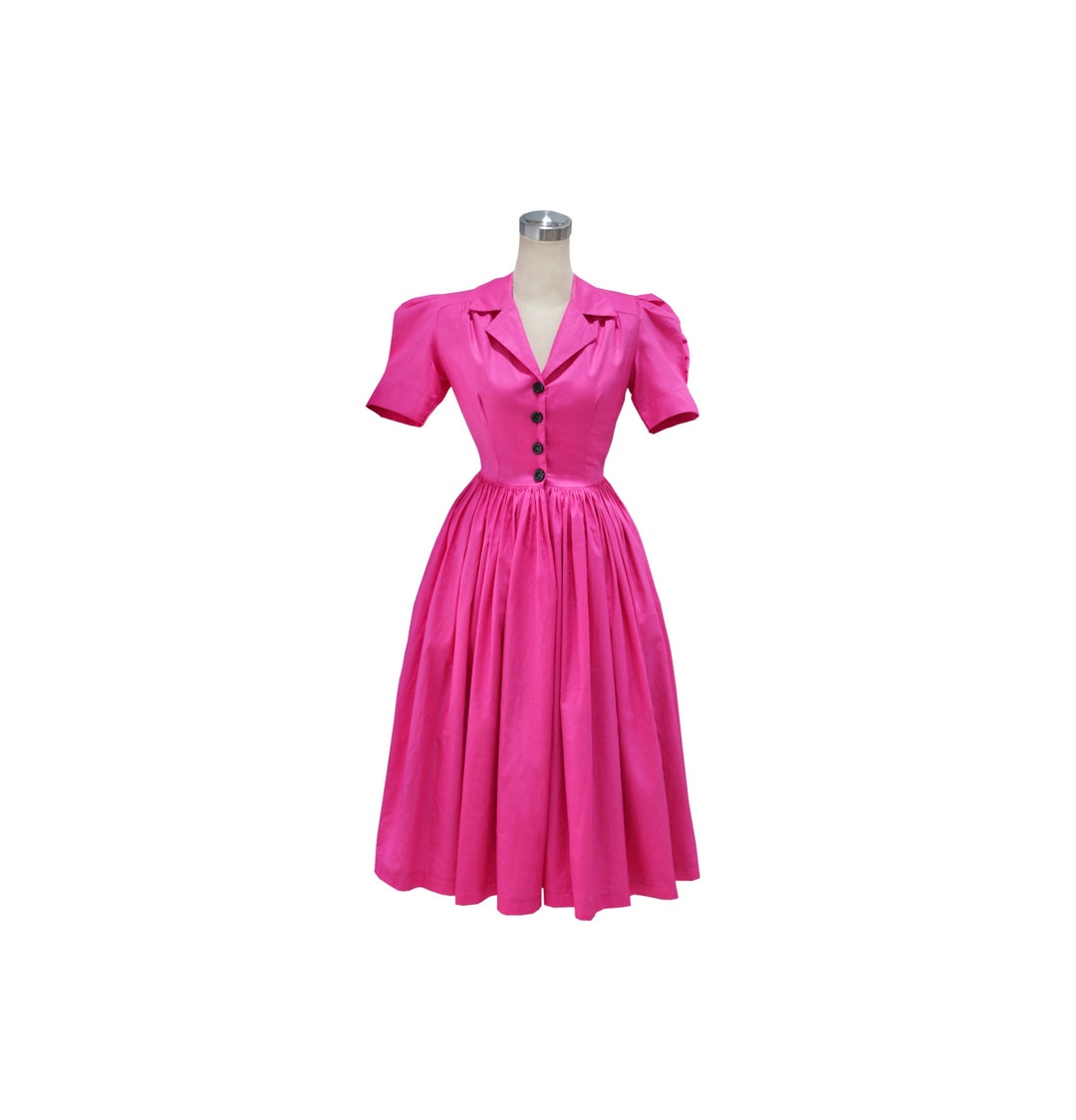 NEW LOLO Dress 7 in Solid Barbie Pink Full Gathered Skirt Notched Shawl ...