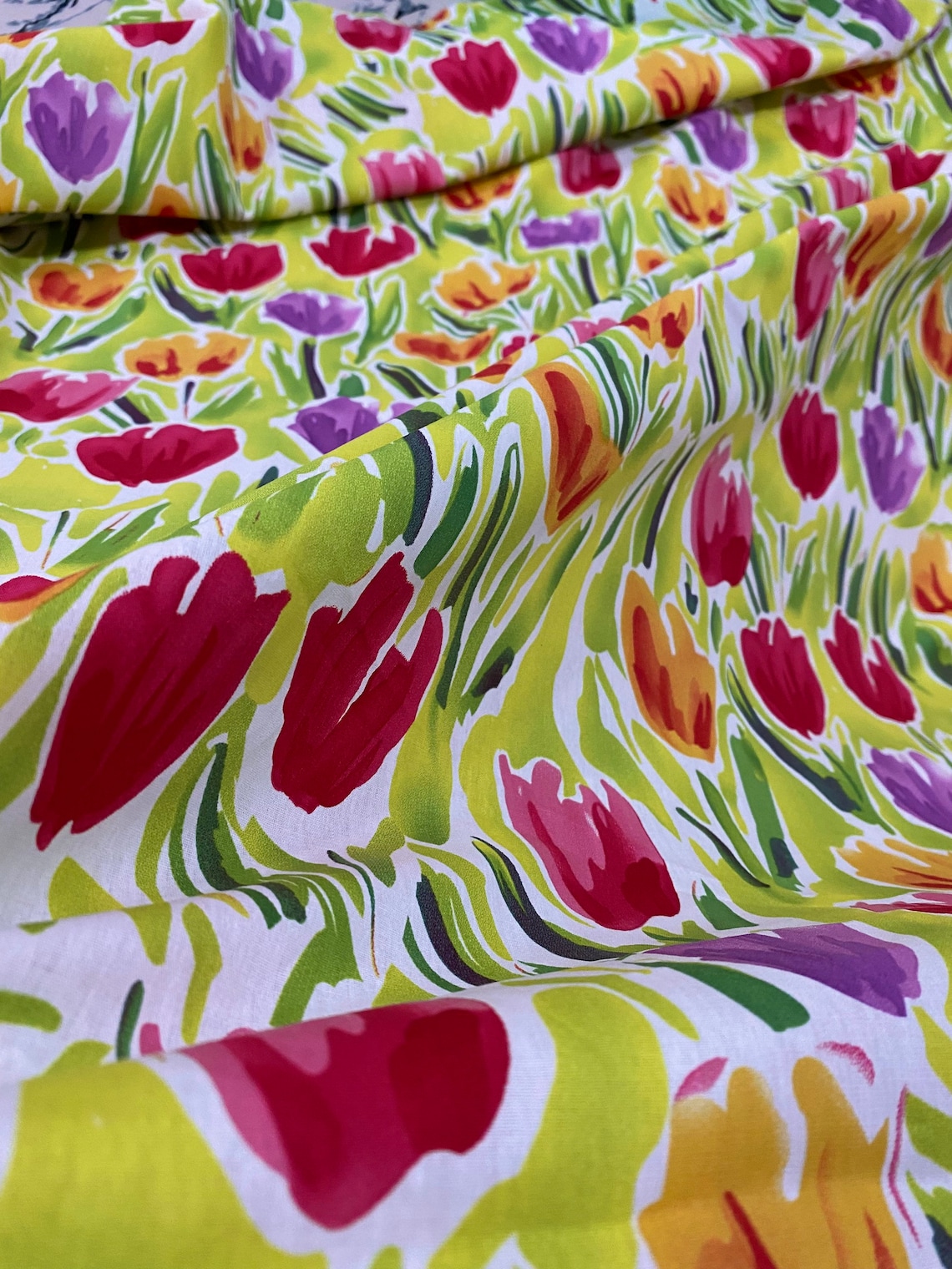 NEW! Fabric “tulip Garden" Colorful Tulip Floral Print - Floral Cotton ...